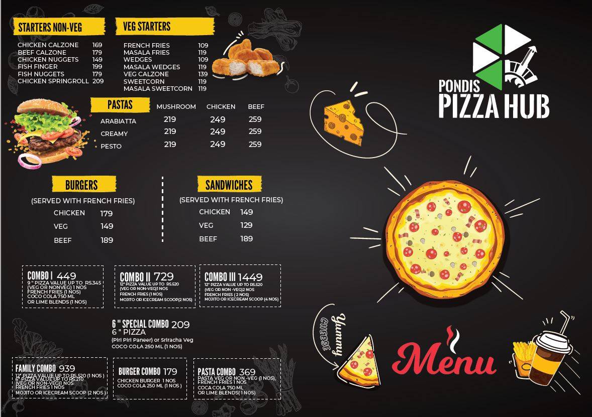 Menu at Pondis PIZZA HUB, Kazhakkoottam