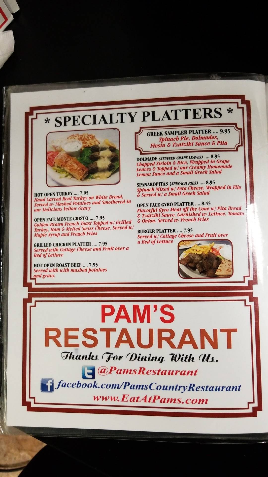 Menu at Pam's Country Restaurant, Port Richey
