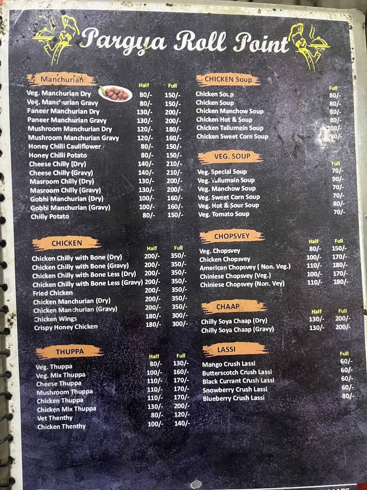Menu at Pargya Roll Point, Nayagaon