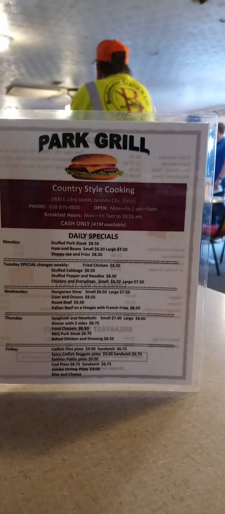 Menu at Park Grill restaurant, Granite City