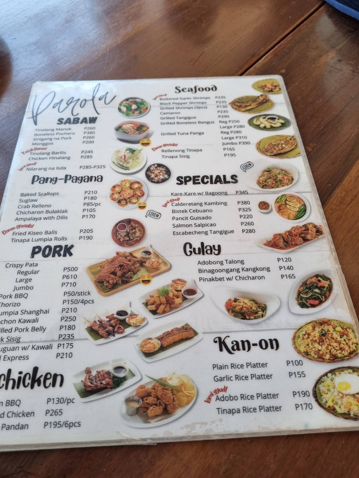 Menu at Parola Seaview Restaurant - Danao, Danao City