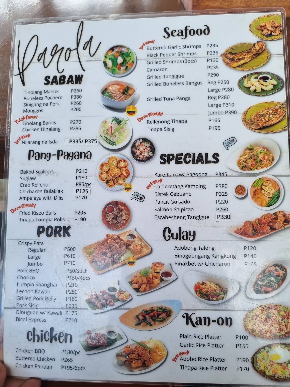 Menu at Parola Seaview Restaurant - Danao, Danao City