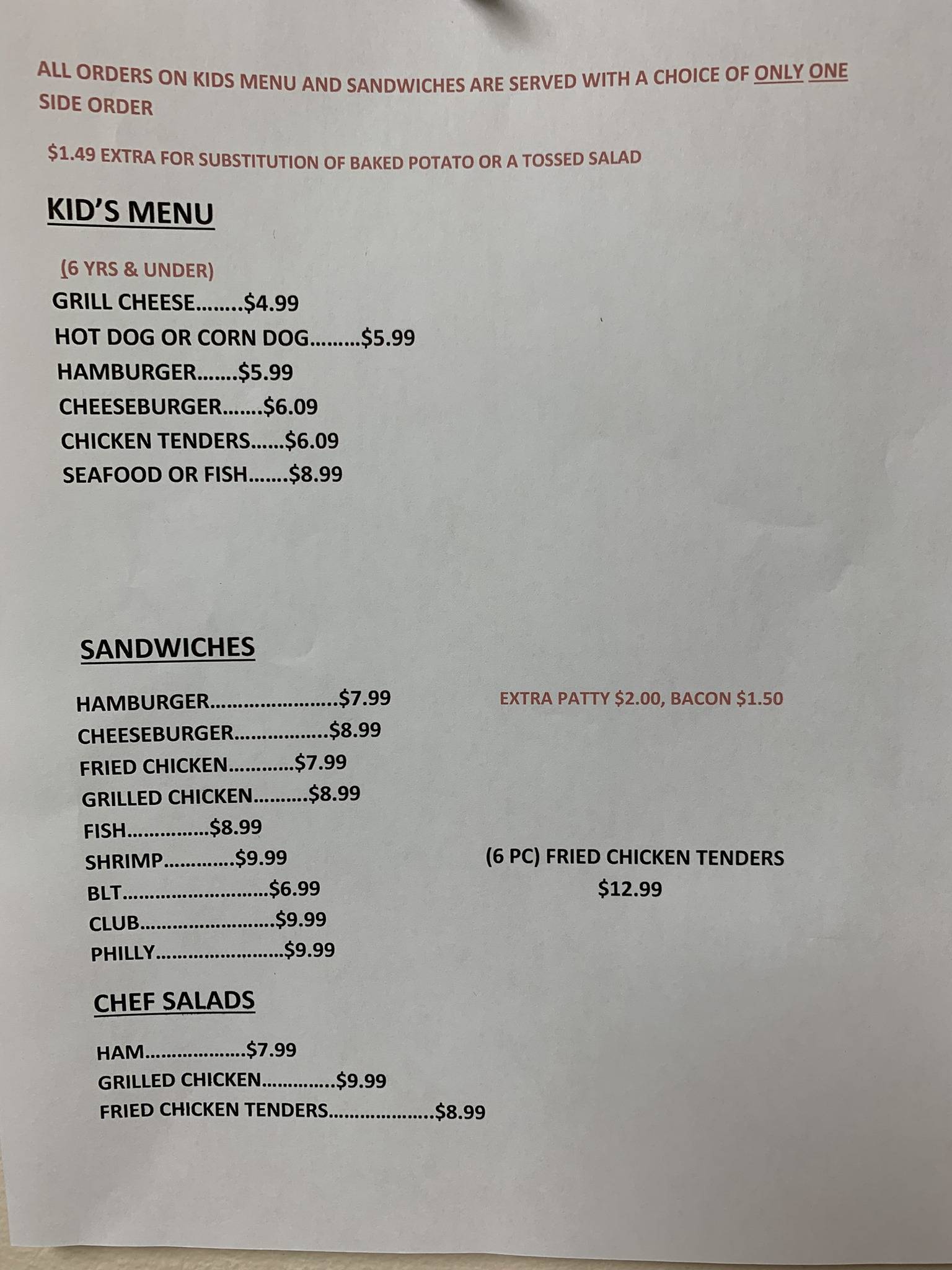Menu at Parramore Too restaurant, Blountstown