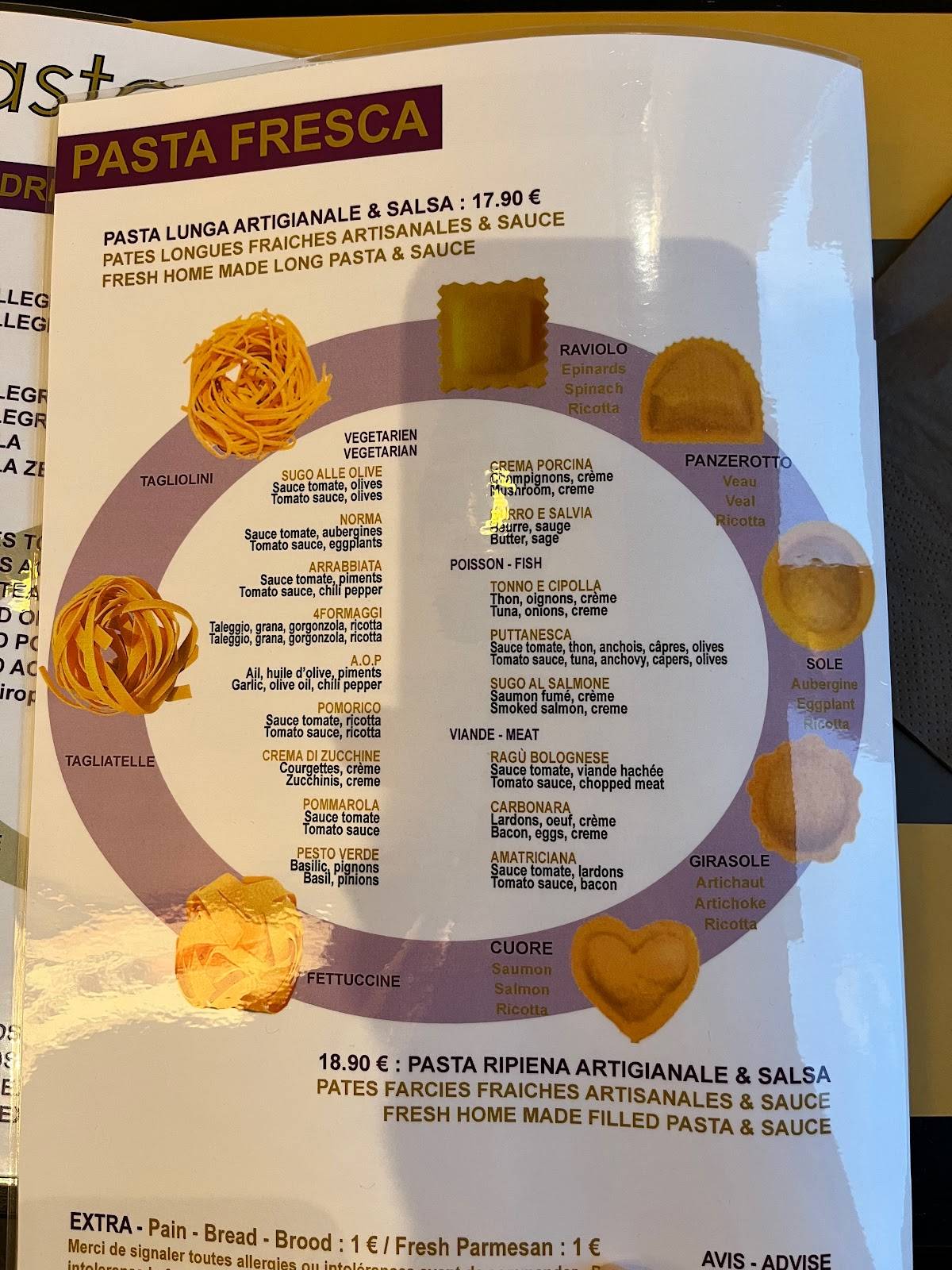 Speisekarte von Pasta Divina, Brussel