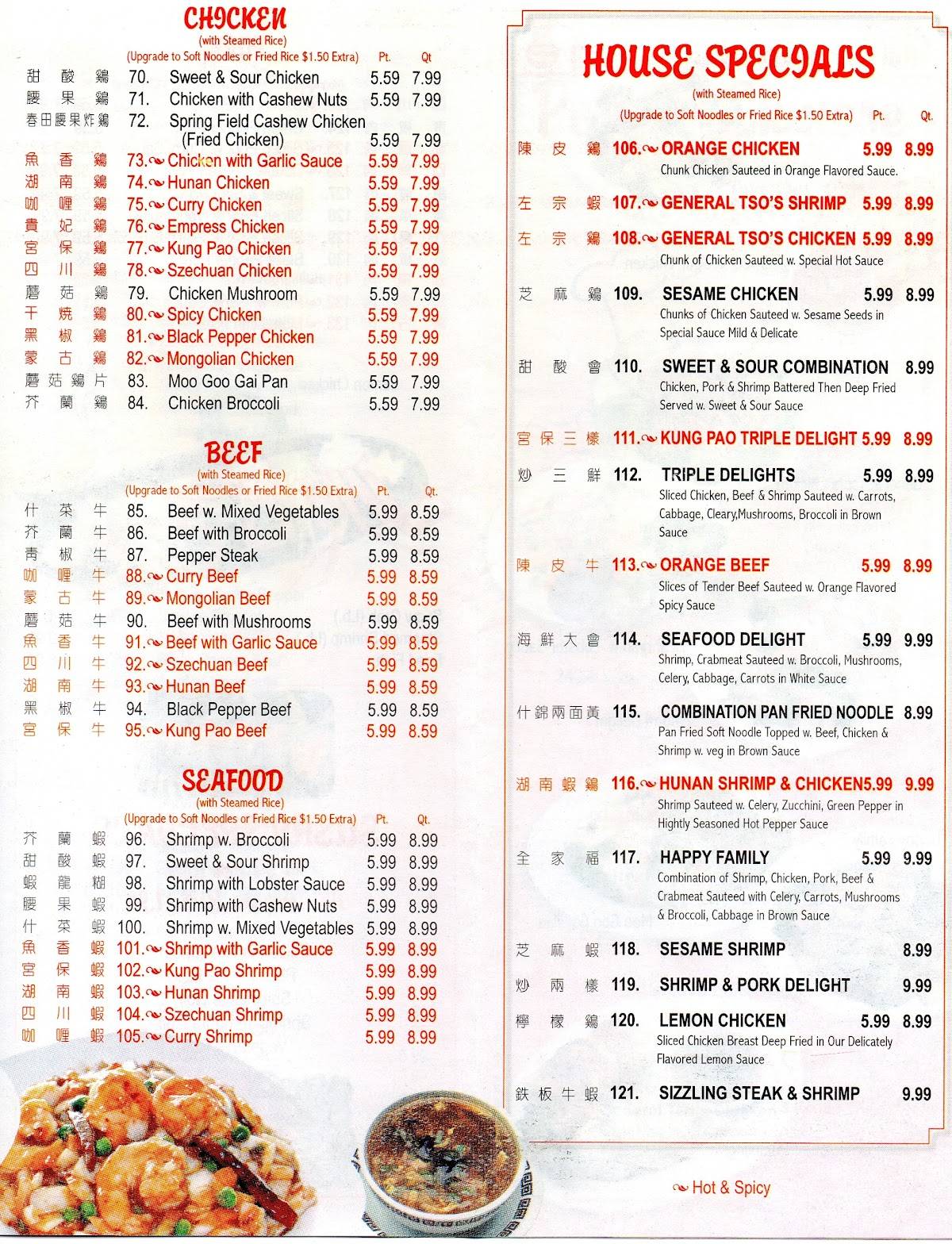Menu at Peter's Chinese Buffet restaurant, Parsons