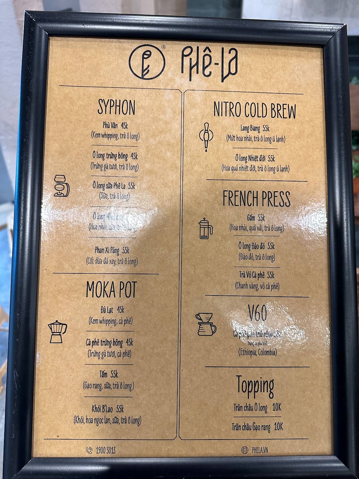 Menu at Phê La - Điện Biên Phủ, Ho Chi Minh City