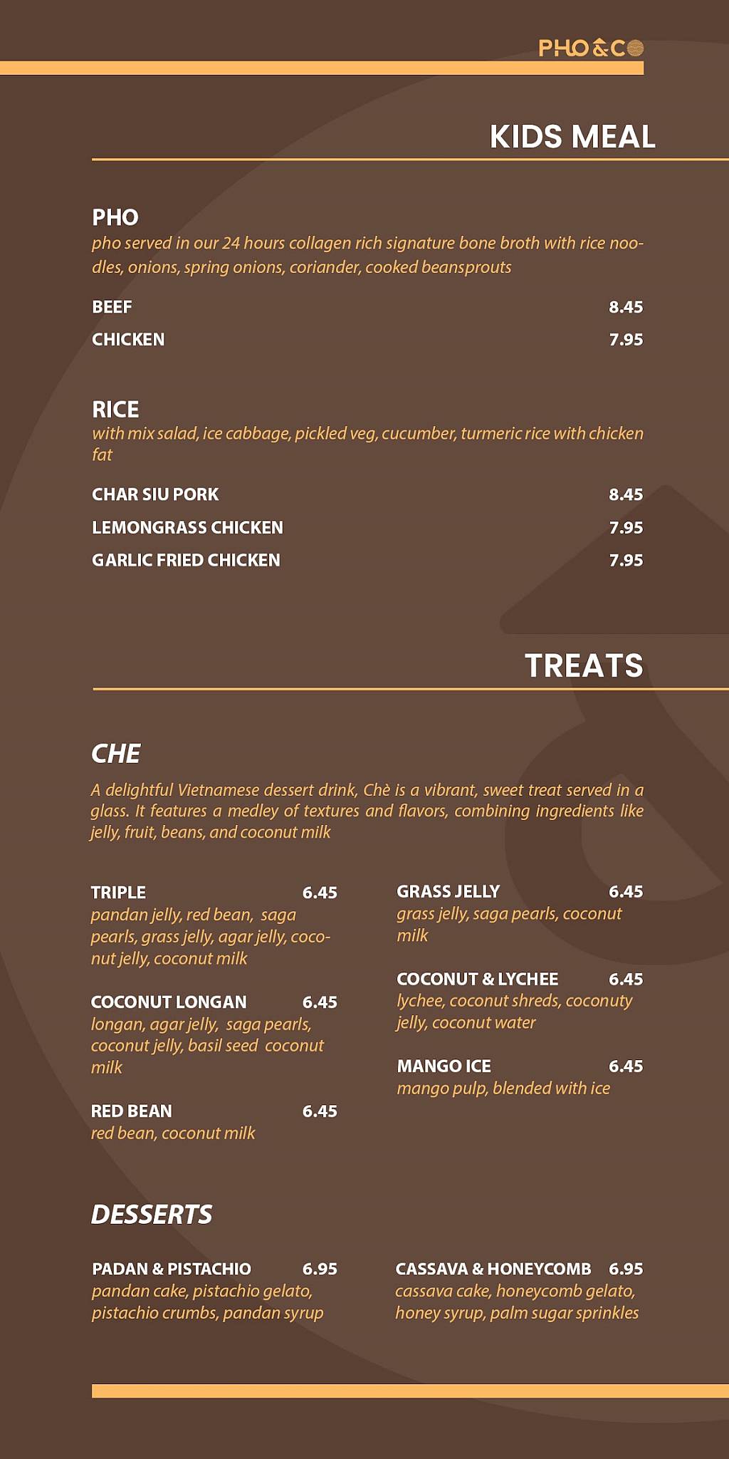 Menu at Pho & Co Sydenham restaurant, London