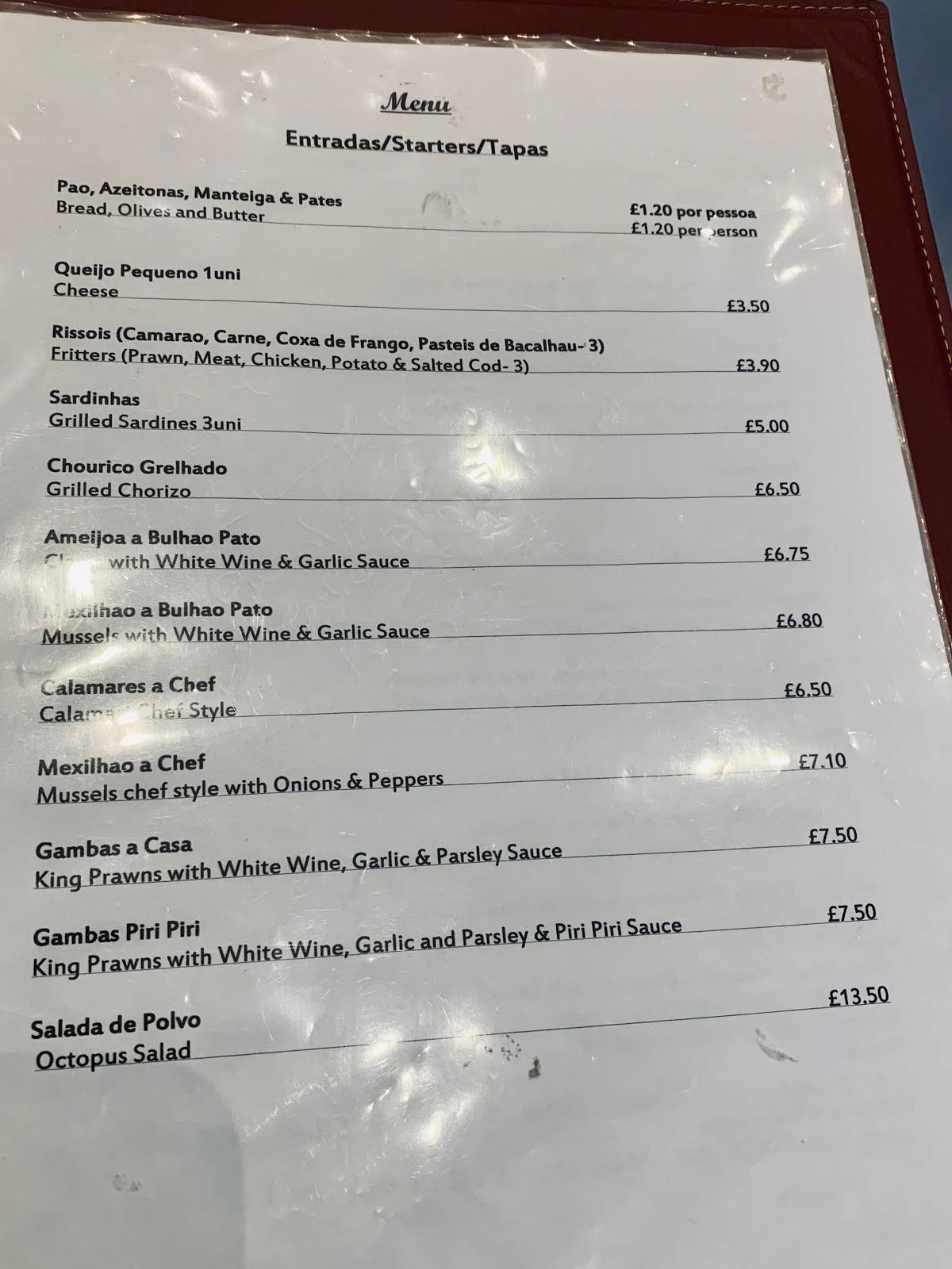 Menu at Pinto's Portugal Tapas Bar & Restaurant, London