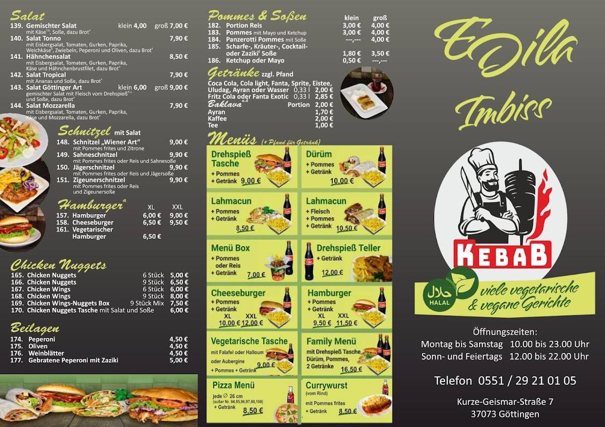 Speisekarte von Pizzaria & Döner E.dila, Göttingen