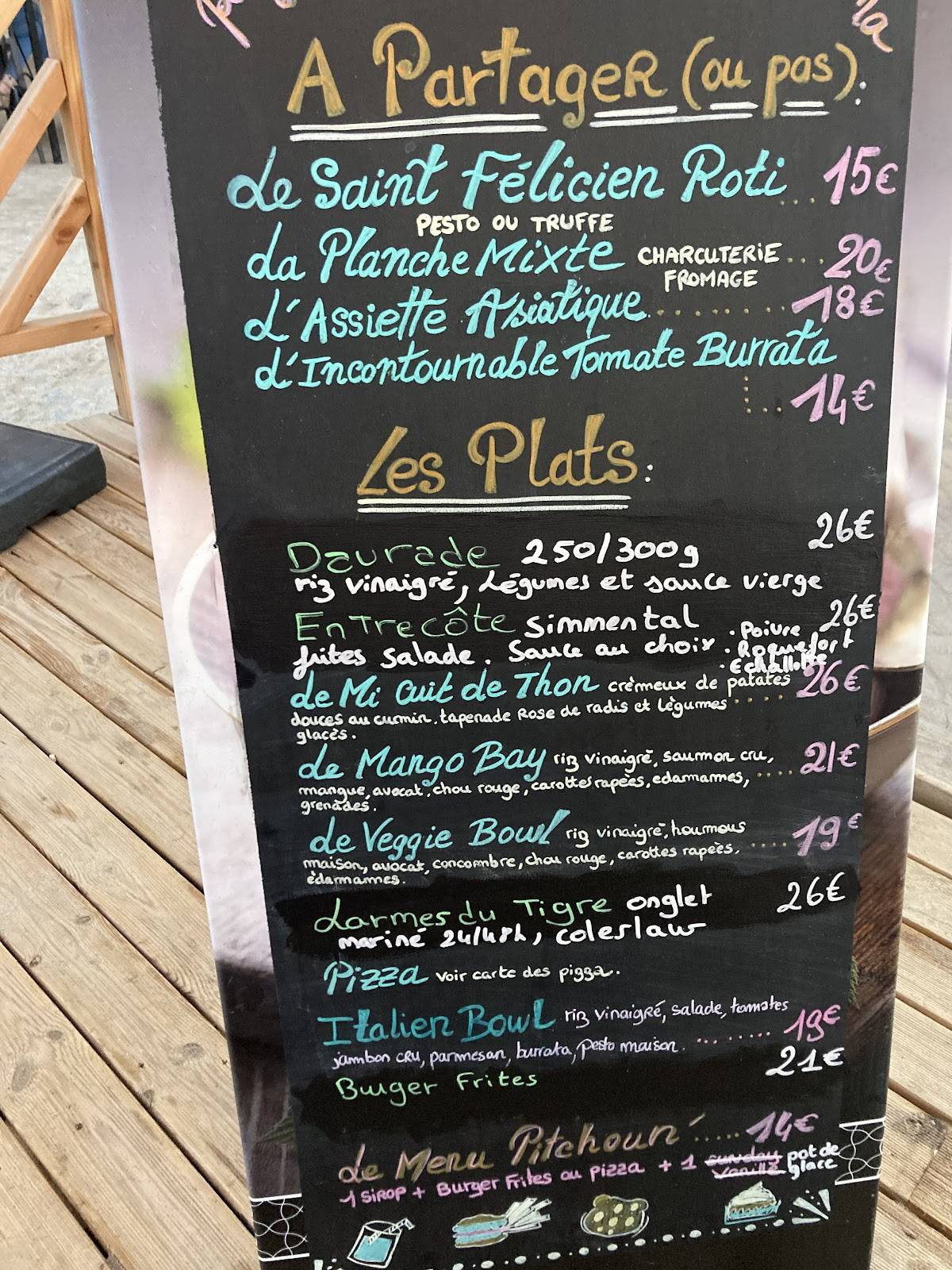 Menu at Playa Pachamama restaurant, Hyères
