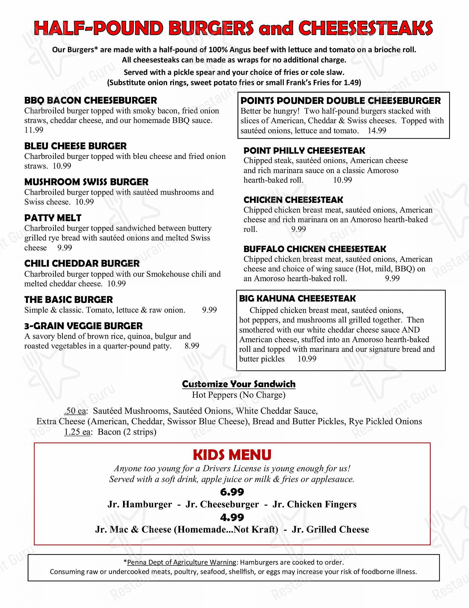 Menu at Point Phillips Hotel restaurant, Danielsville