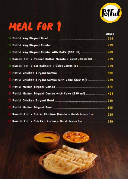 Menu at Potful Biryani, Kannamangala, Bengaluru
