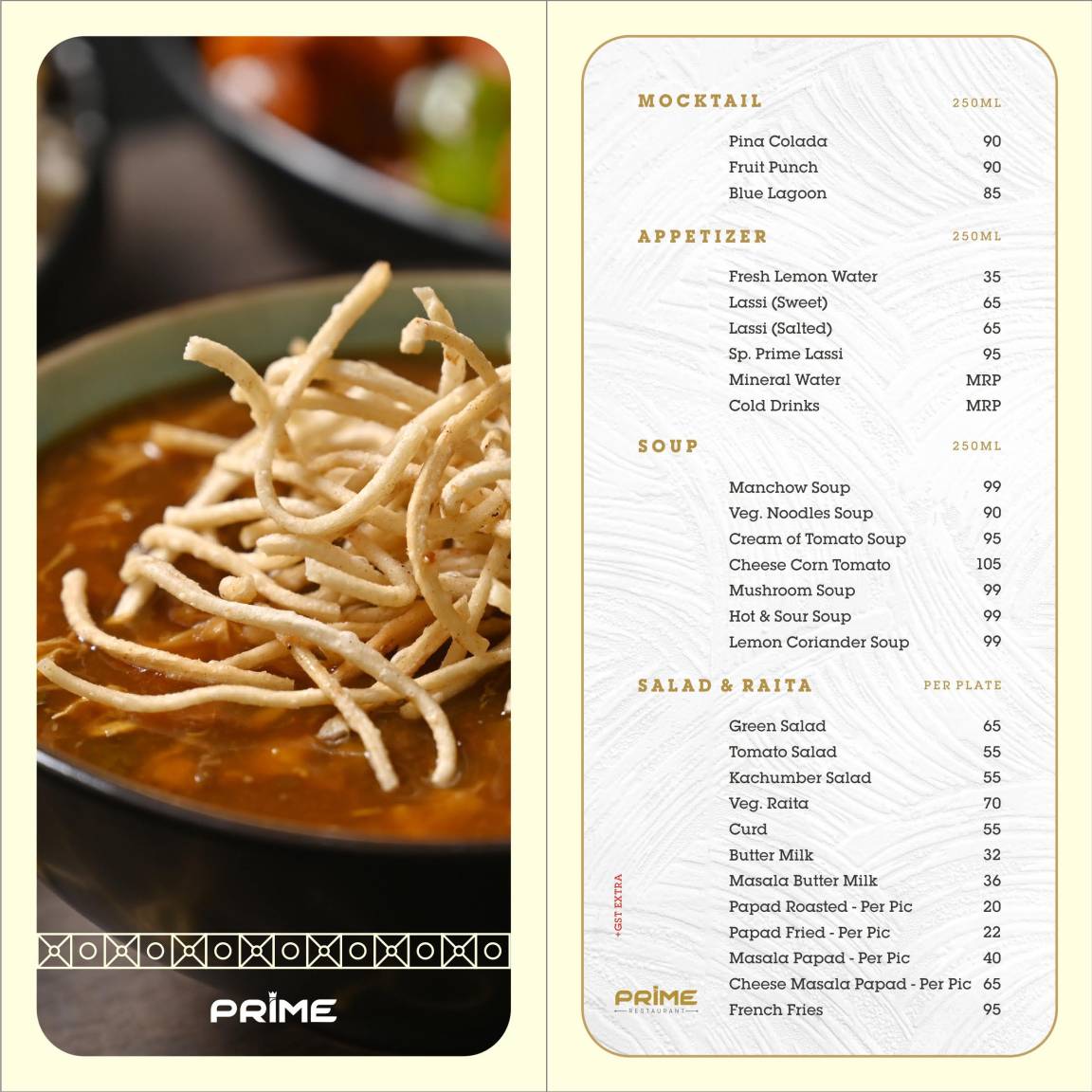 Menu at Prime Restaurant & Banquet, Surat, Uma Plaza