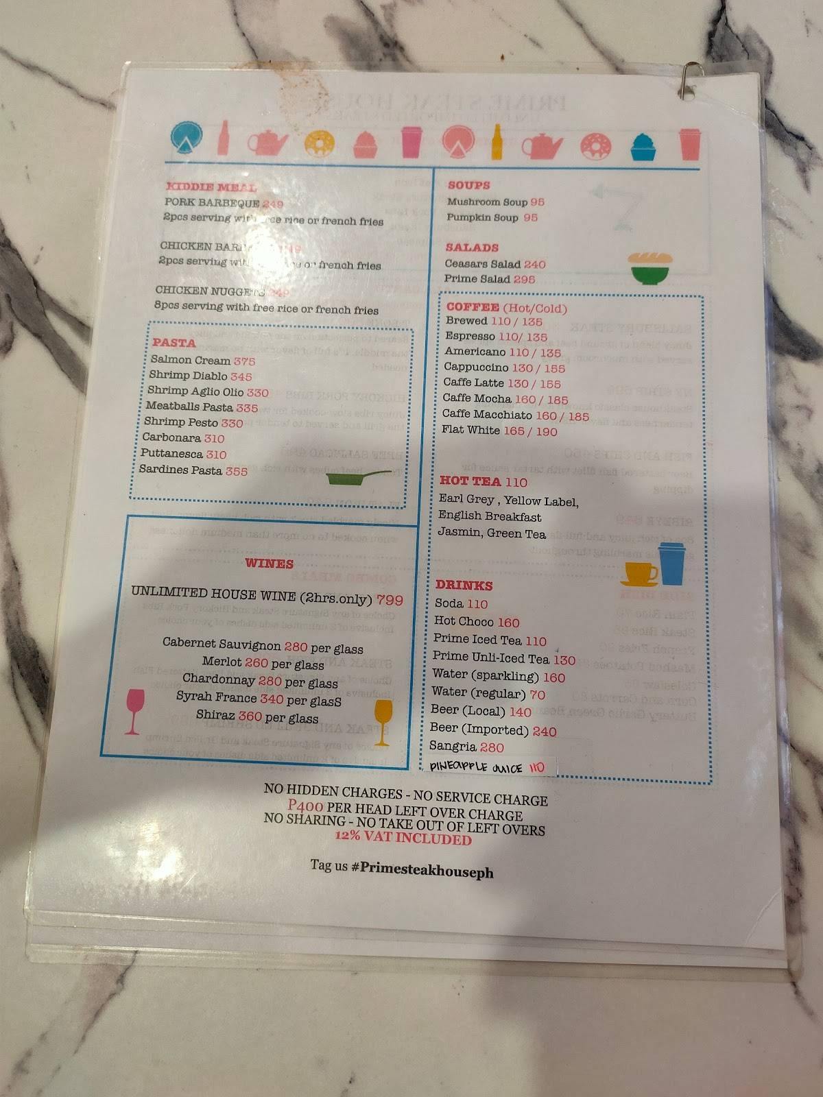 Menu at Prime Steak House - SM Pampanga restaurant, San Fernando