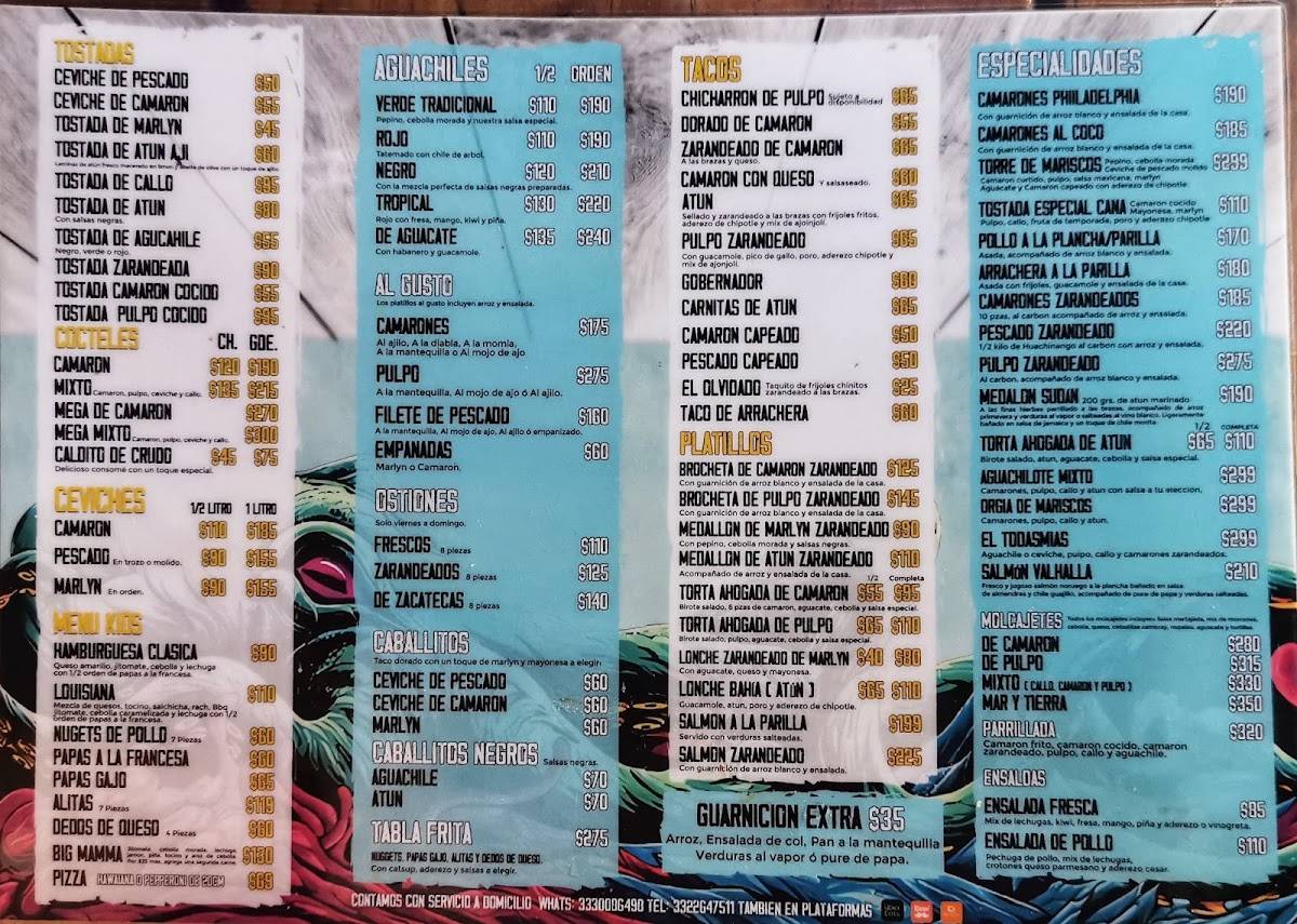 Menu at Punta Cana Barra Fria, Guadalajara