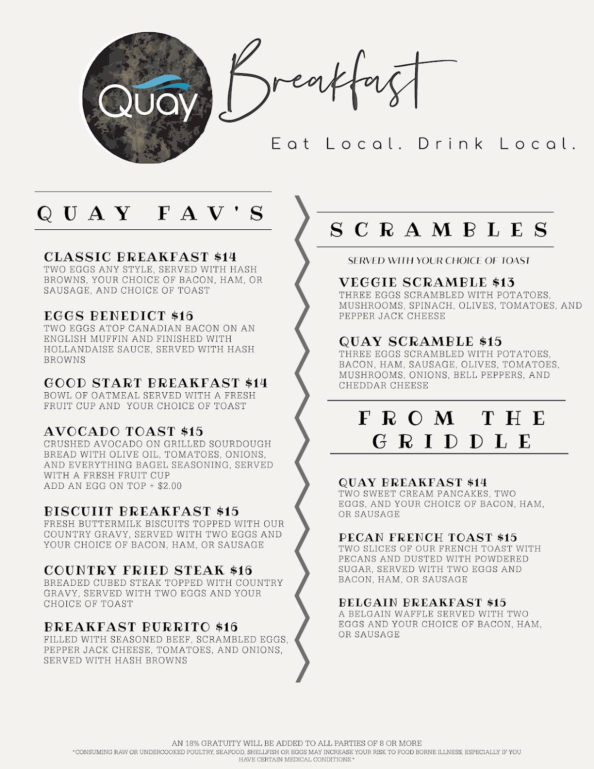 Menu at Quay restaurant, Clarkston