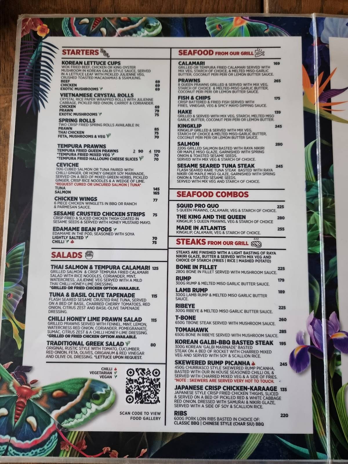 Menu at RAYA Hazelwood restaurant, Pretoria