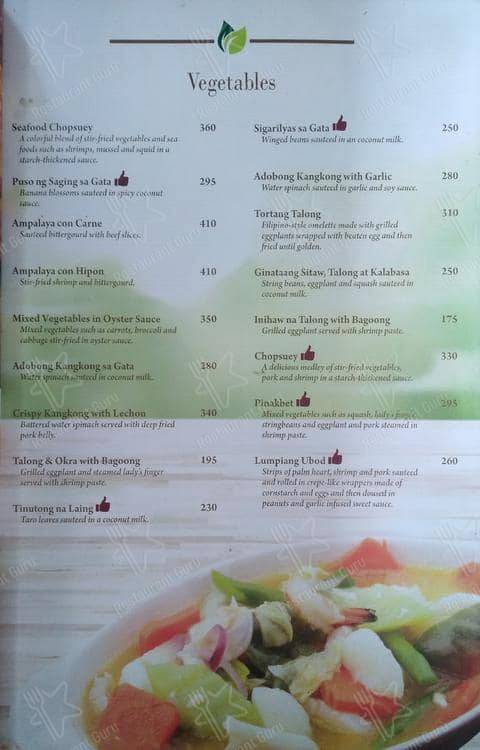 Menu at RSM Lutong Bahay restaurant, Tagaytay, Aguinaldo Highway ...