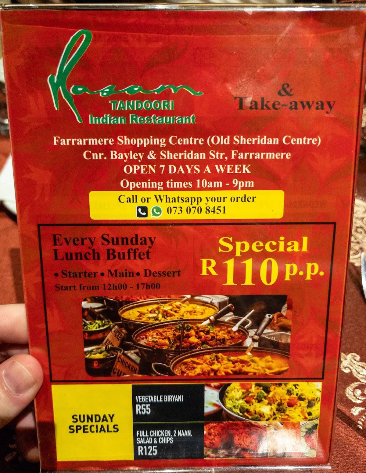 Menu at Rasam Tandoori Indian Restaurant Benoni, Benoni