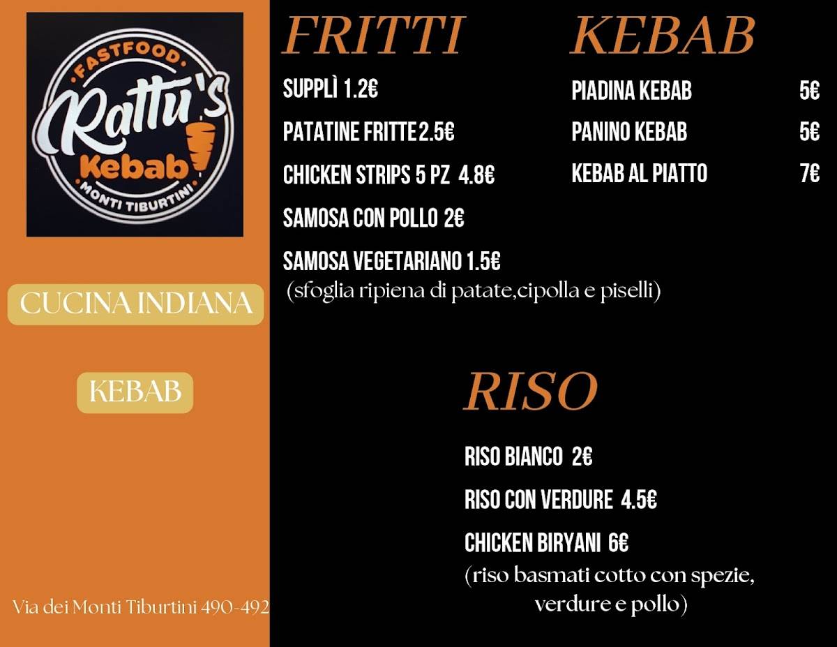 Menu da Rattu's Kebab & Indian Food ristorante, Roma