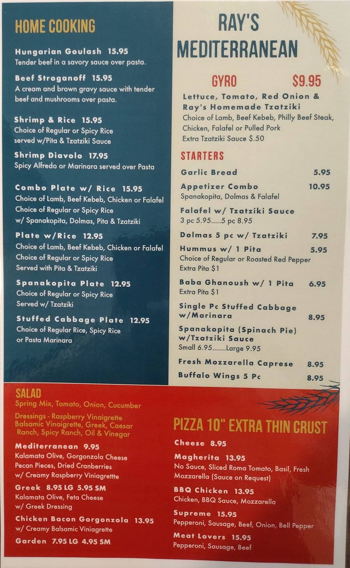 Menu at Ray's Mediterranean Cooking restaurant, Canyon Lake, FM306