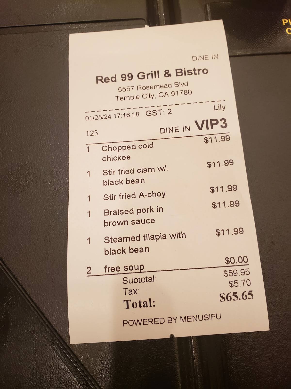 Menu at Red 99 Grill Bistro restaurant, Temple City