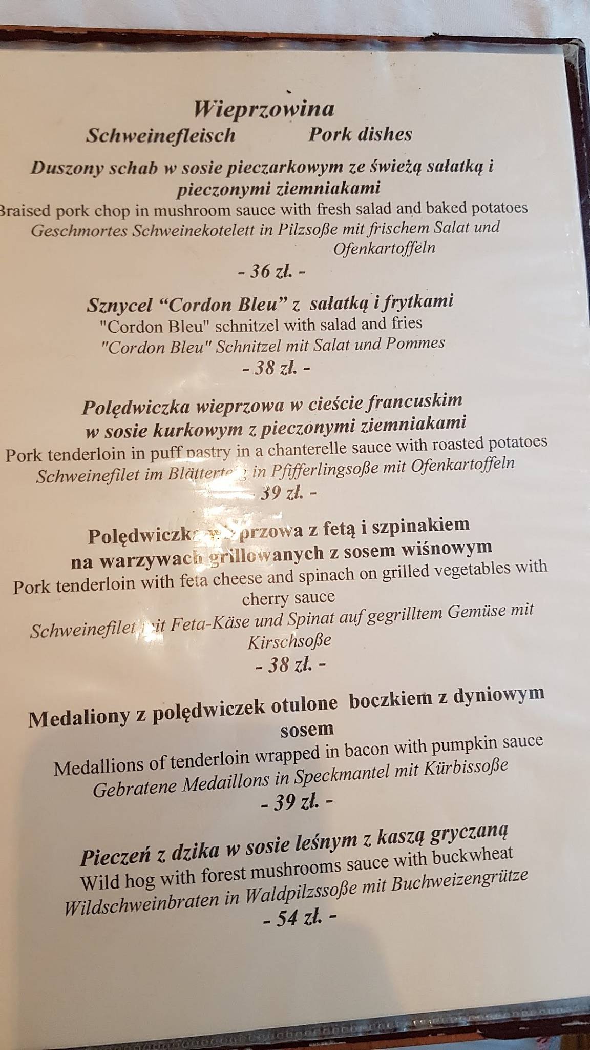 Menu at Restauracja Domek Kata restaurant, Kolobrzeg