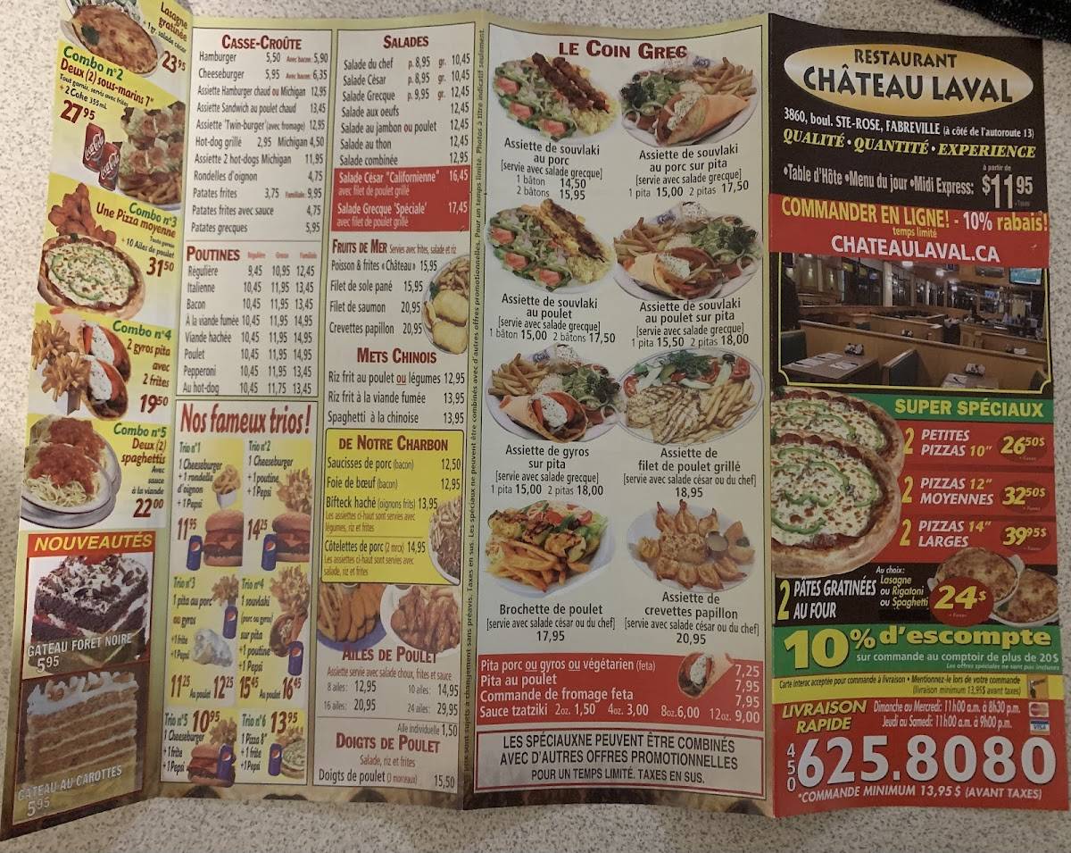 Menu au Château Laval pizzeria, Laval, Bd Sainte-Rose