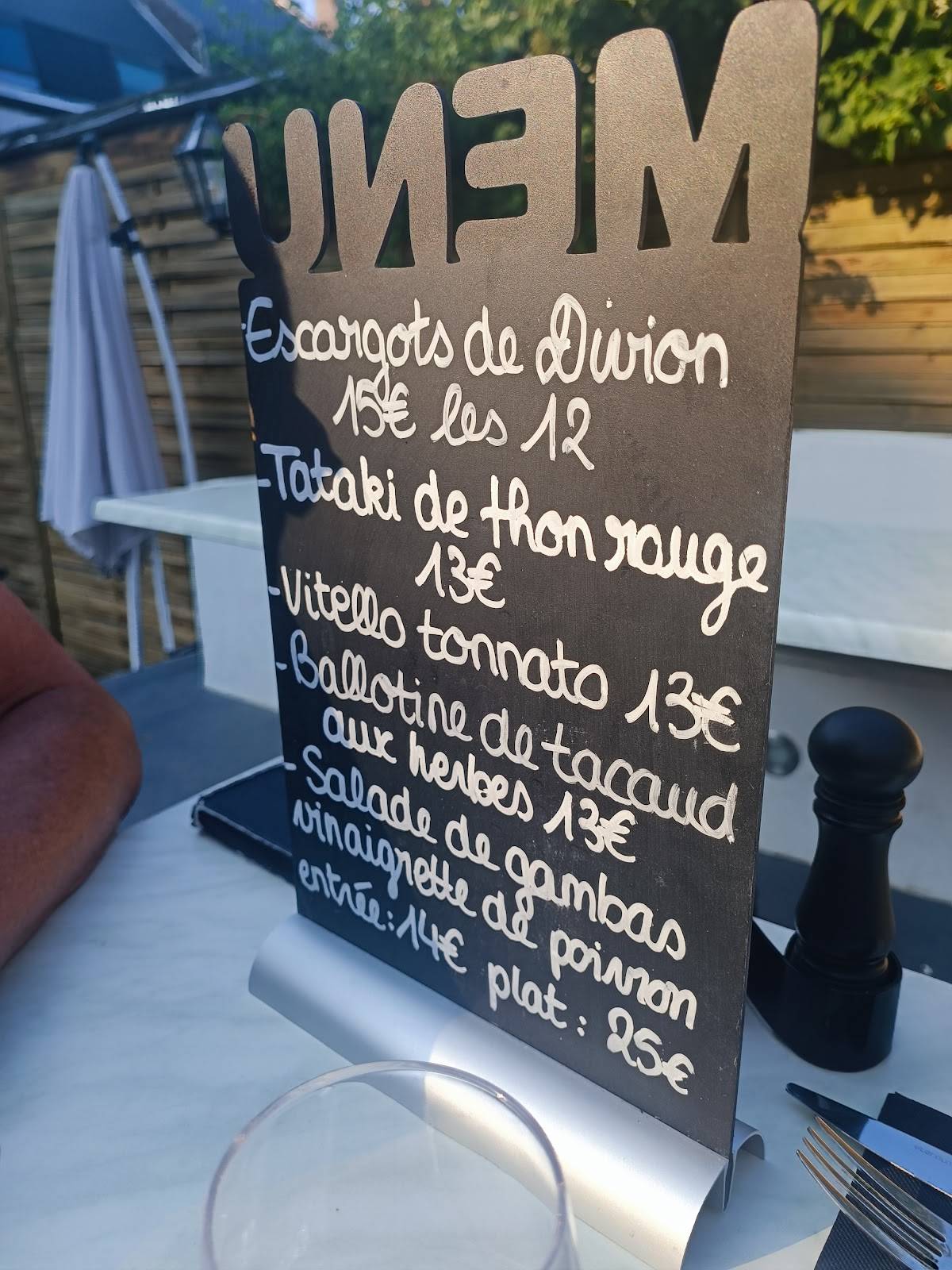 Menu au Chez moi restaurant, Béthune