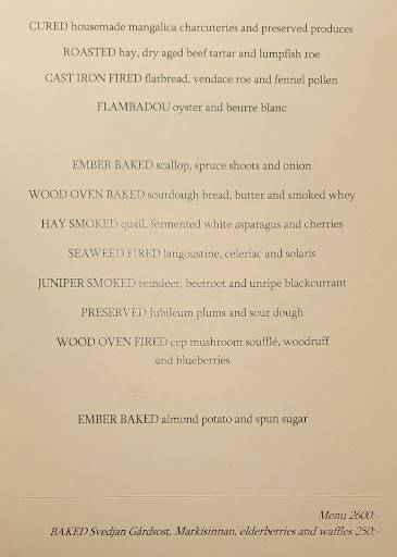 Menu at Restaurant Ekstedt, Stockholm