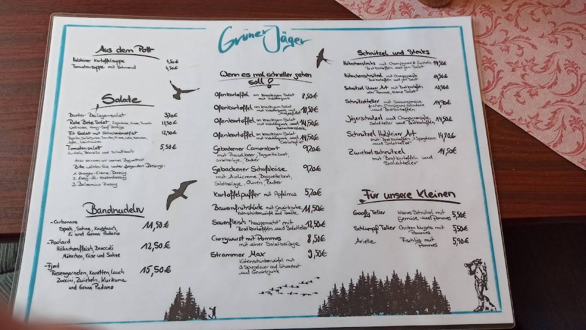 Speisekarte von Grüner Jäger restaurant, Altenhof, Grüner Jäger 1