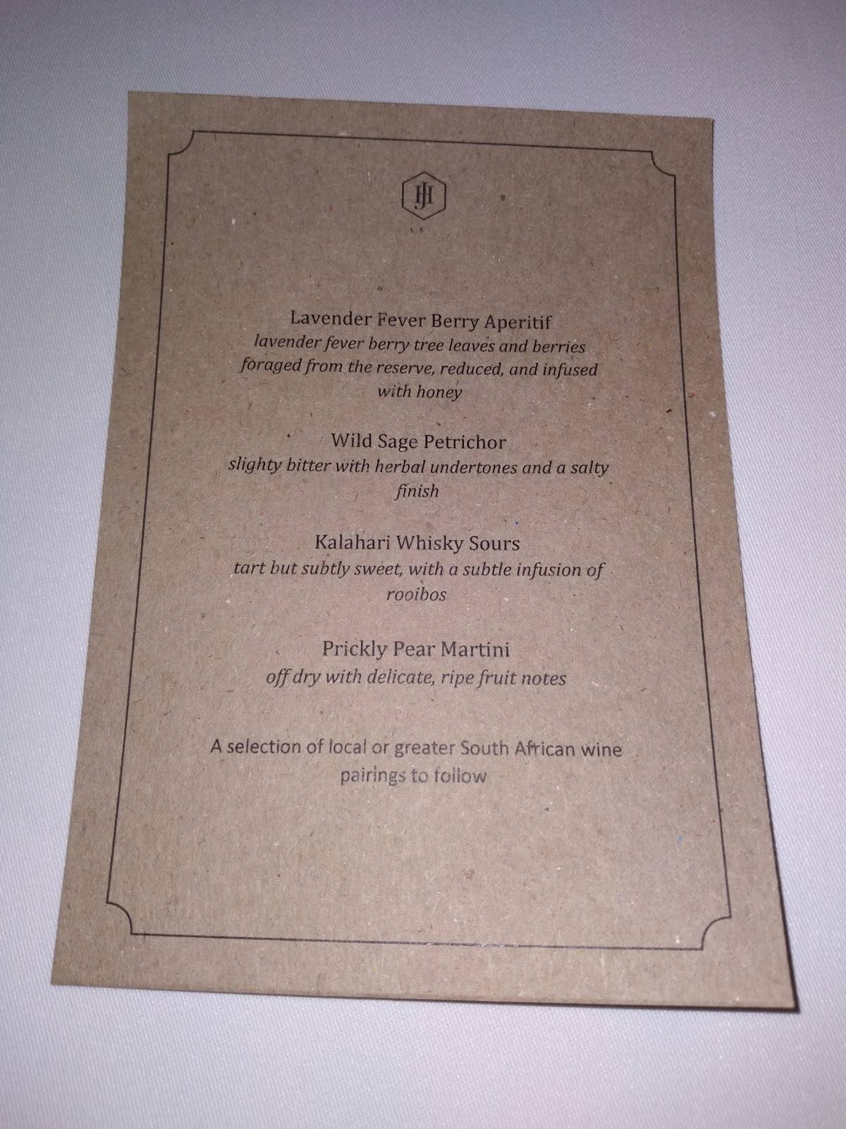 Menu at Restaurant Klein JAN, Kalahari CBDC
