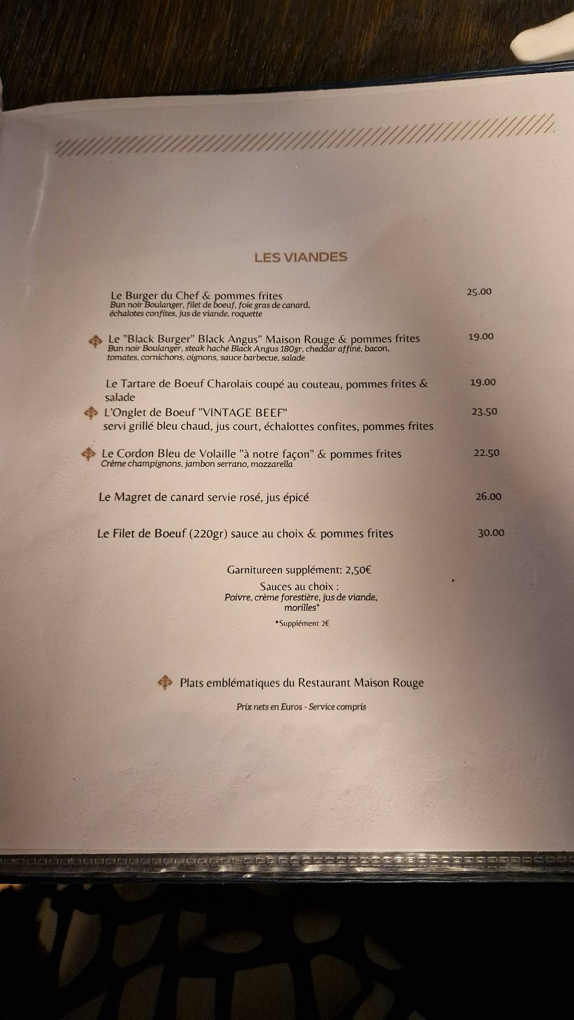 Menu au Restaurant Maison Rouge, Vendenheim