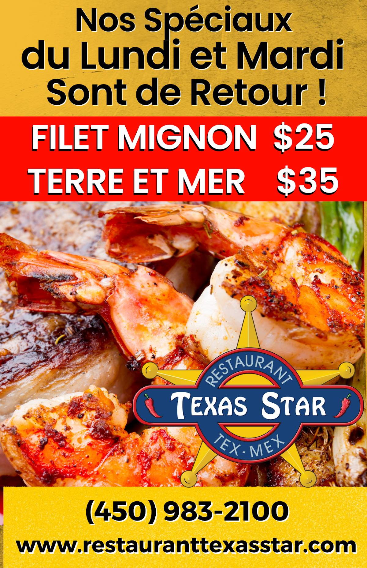Menu au Restaurant Texas Star, Saint-Eustache, 477 25e Av