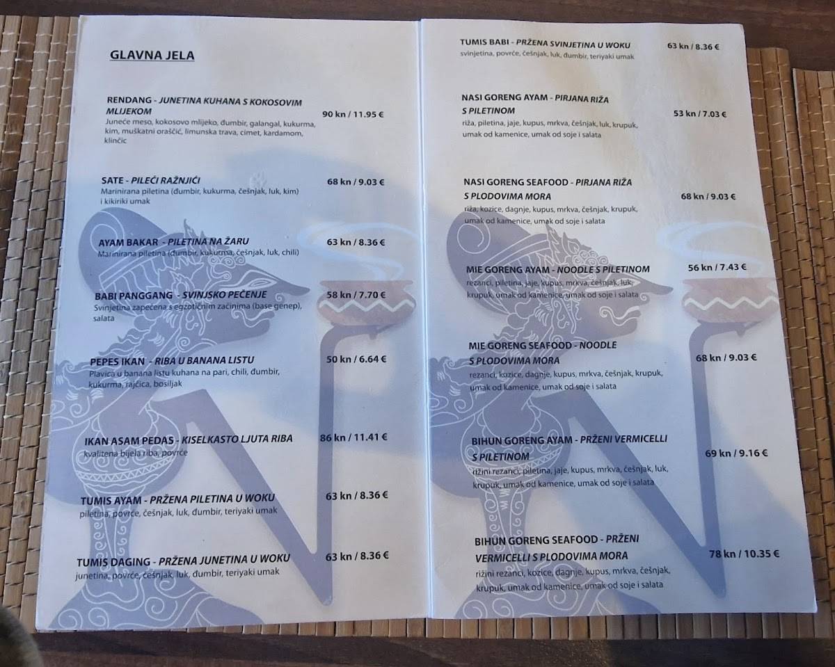 Menu da Restaurant Wayang, Fiume