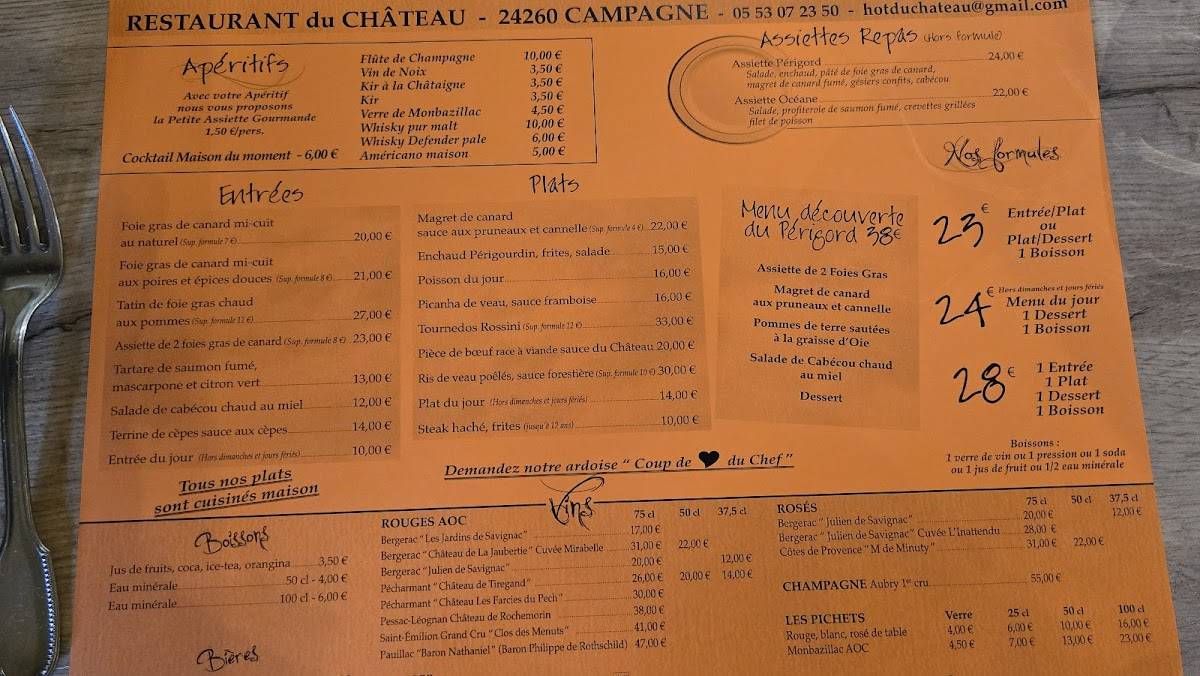 Menu au Restaurant du Château, Campagne