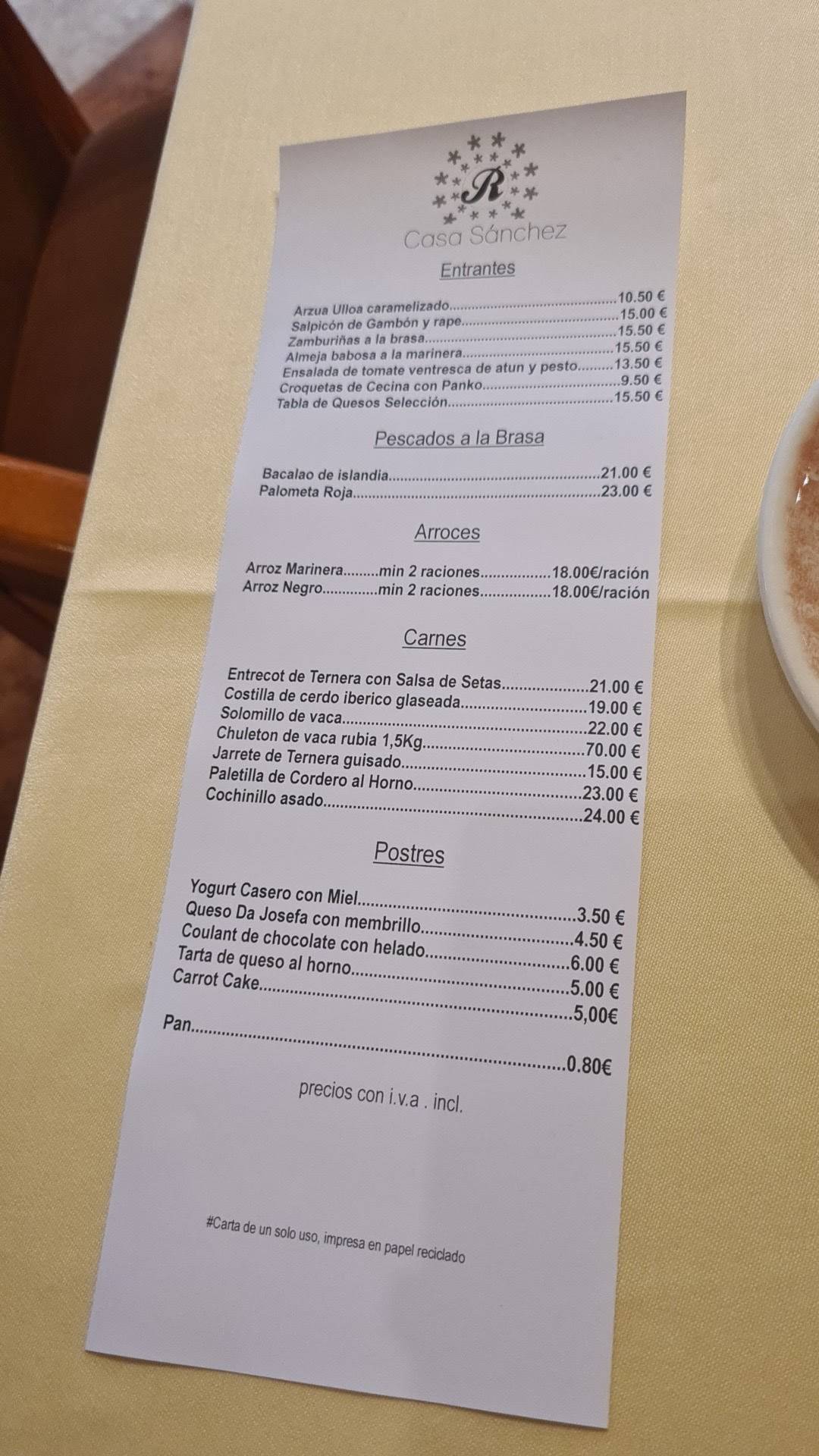 Menu at Restaurante Casa Sánchez, Rodeiro, Carretera General Lalin Monforte