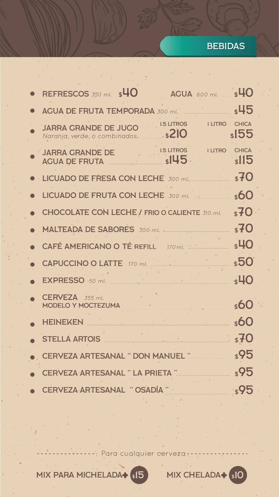 Carta de Restaurante Don Manuel, Palenque, Carretera Palenque-Ocosingo KM 3