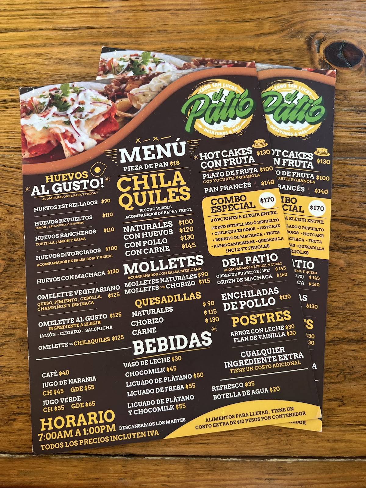 Menu at Restaurante El Patio, Cabo San Lucas