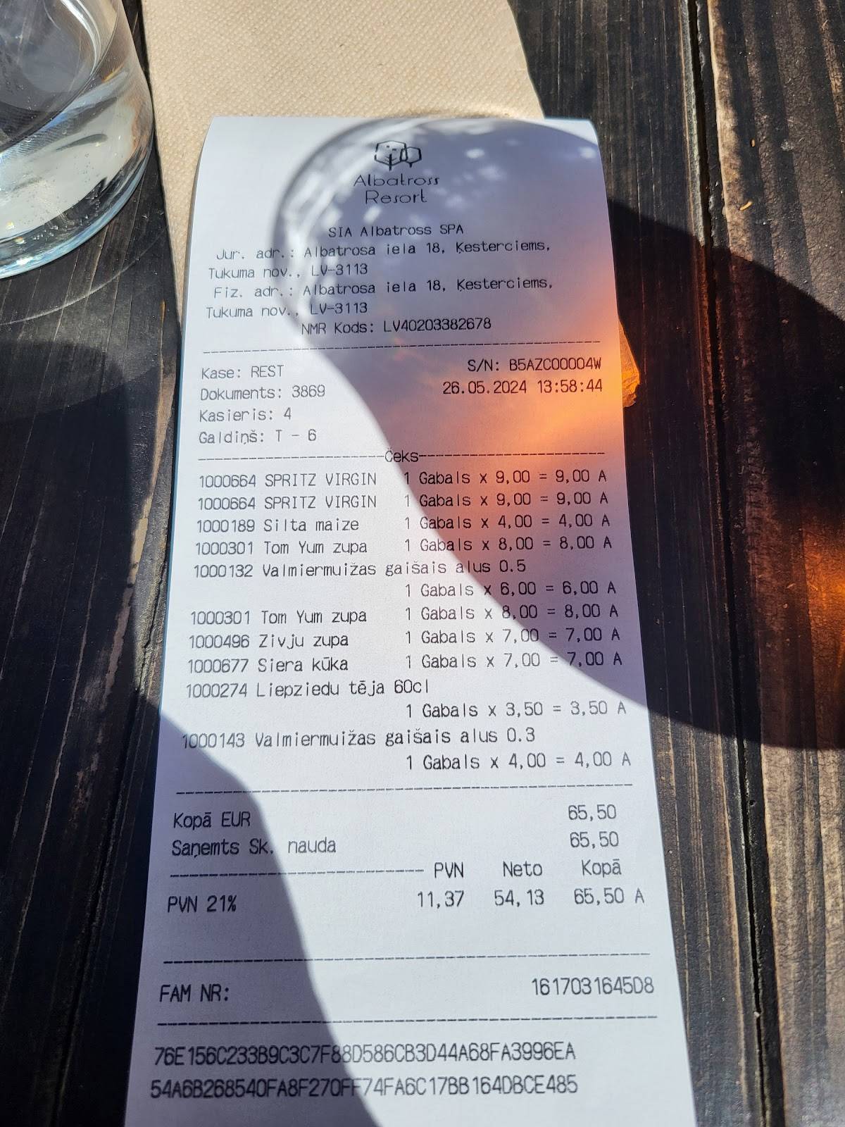 Menu at Restorāns Albatross restaurant, Latvia