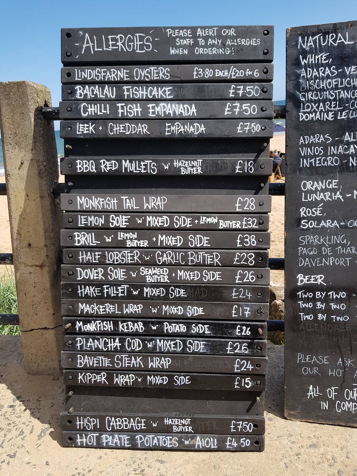 Menu at Riley's Fish Shack restaurant, Tynemouth