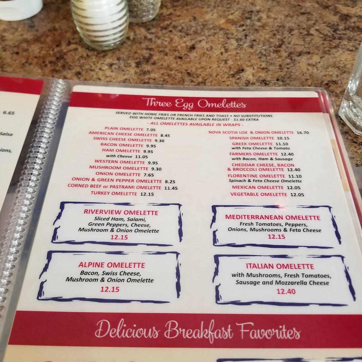 Menu at River View Diner restaurant, North Bergen
