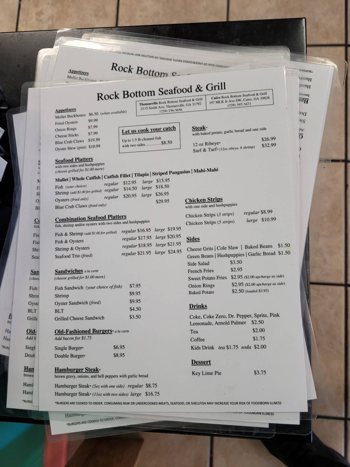 Menu at Rock Bottom Seafood & Grill restaurant, Cairo