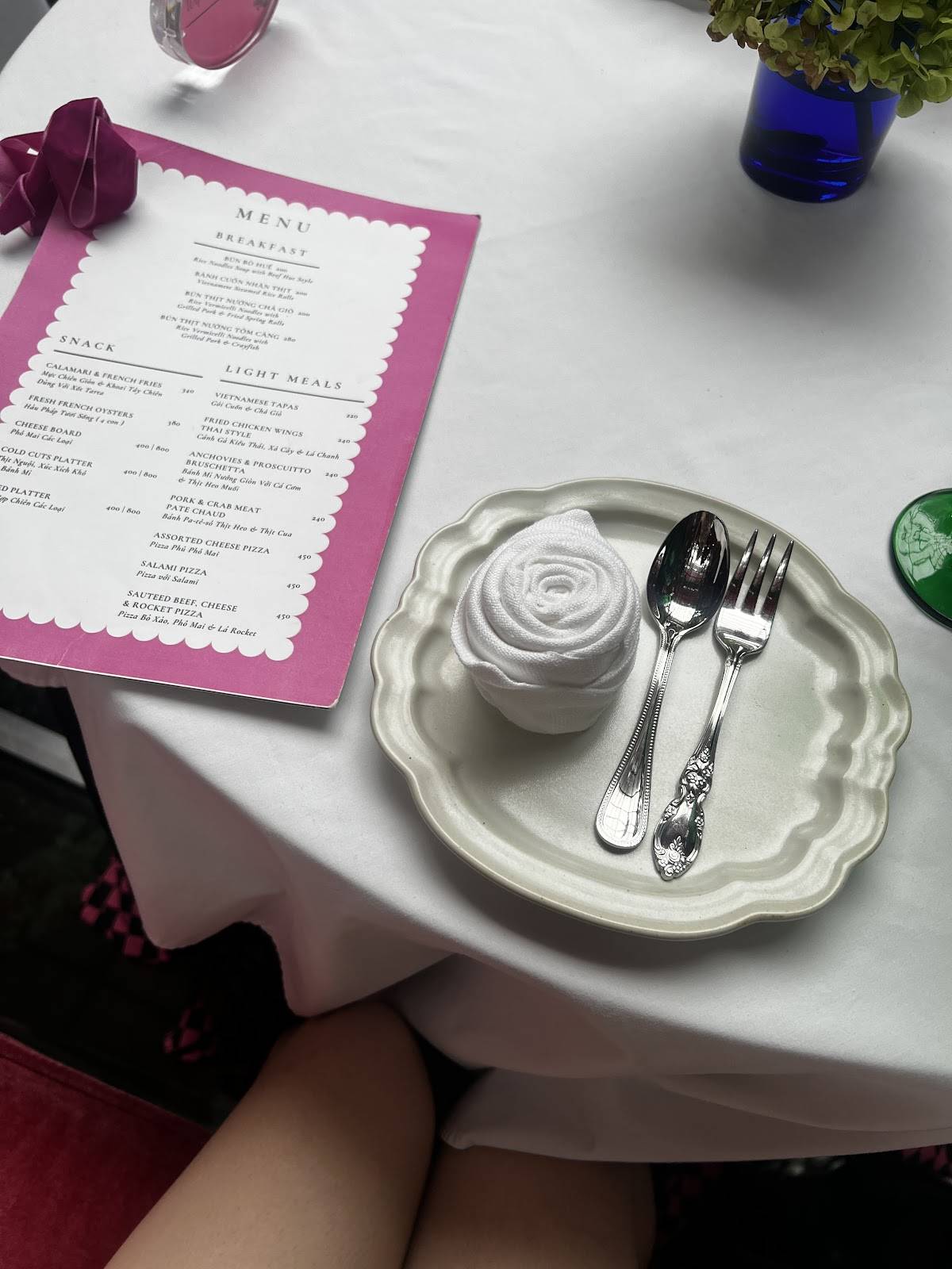 Menu at Rose Villa Saigon restaurant, Ho Chi Minh City