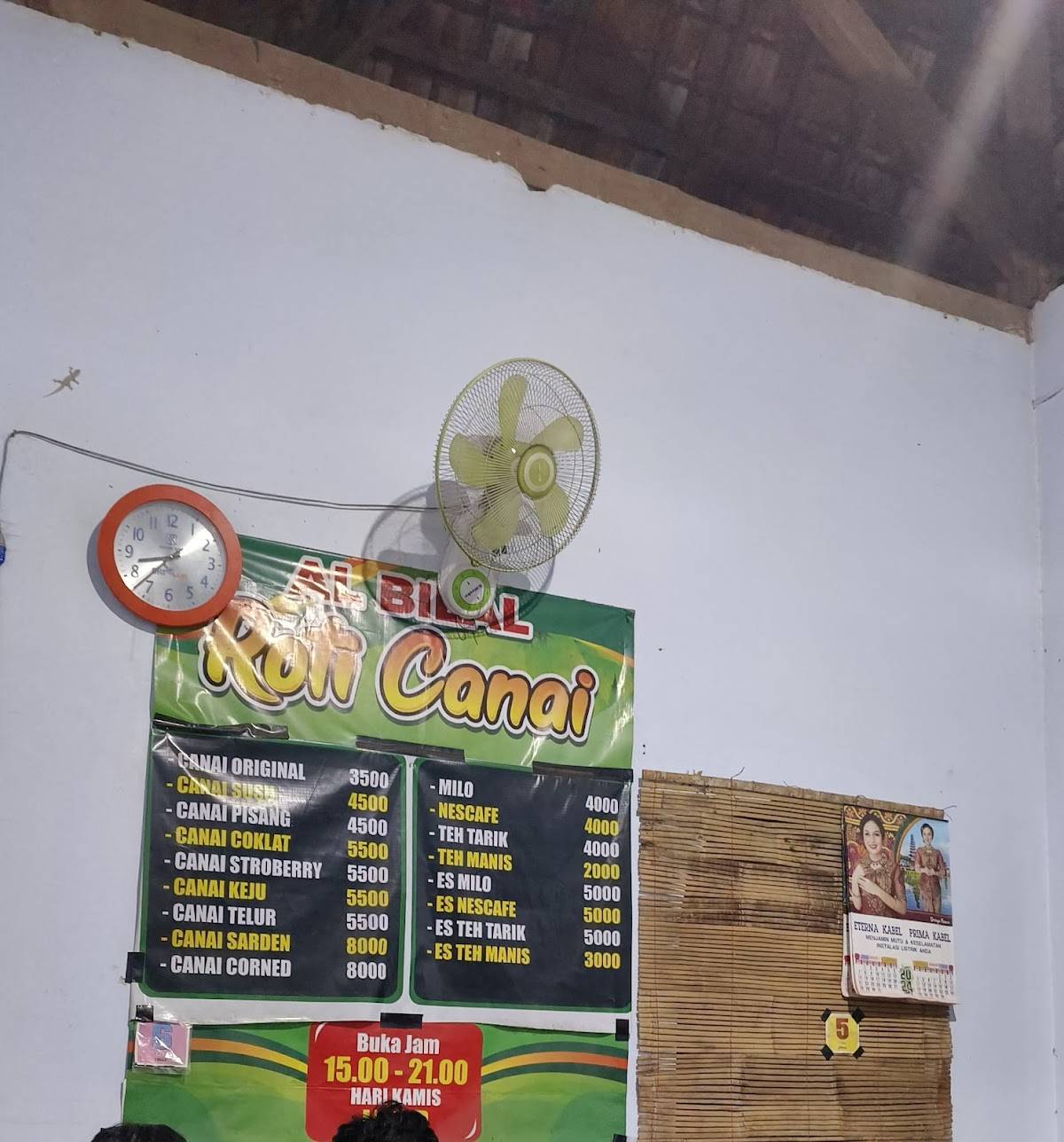 Menu at Roti Canai Al-Bilal restaurant, Ponorogo