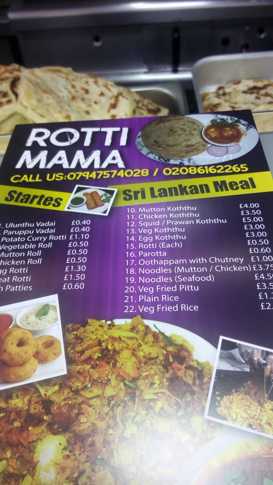 Menu at Rotti Mama restaurant, Croydon