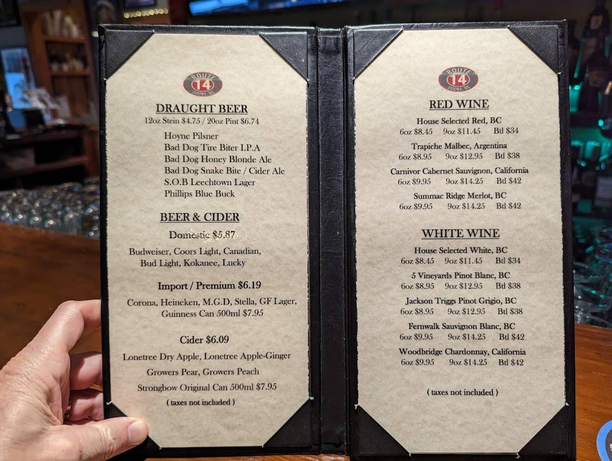 Menu at Route 14 Sooke restaurant, Sooke