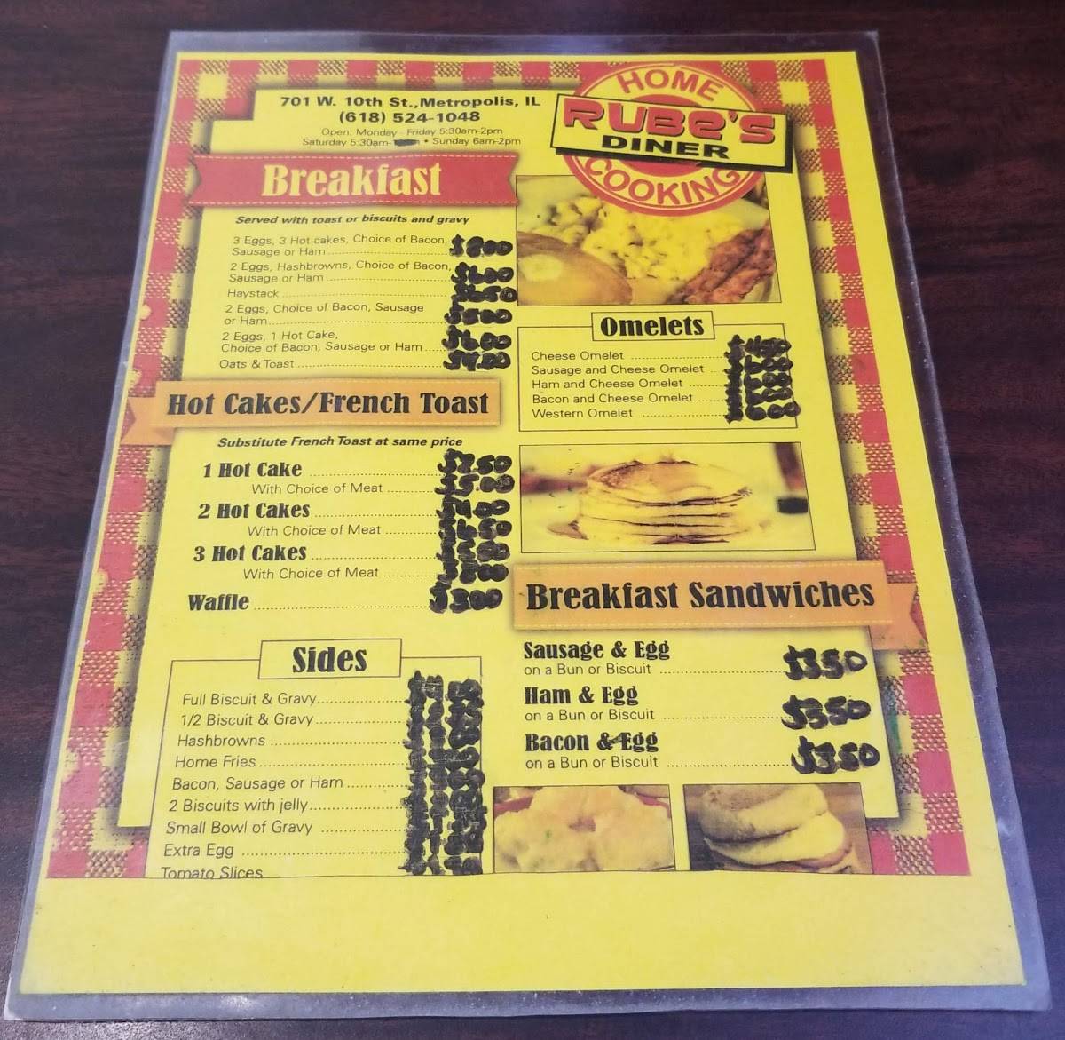 Menu at Rube's restaurant, Metropolis