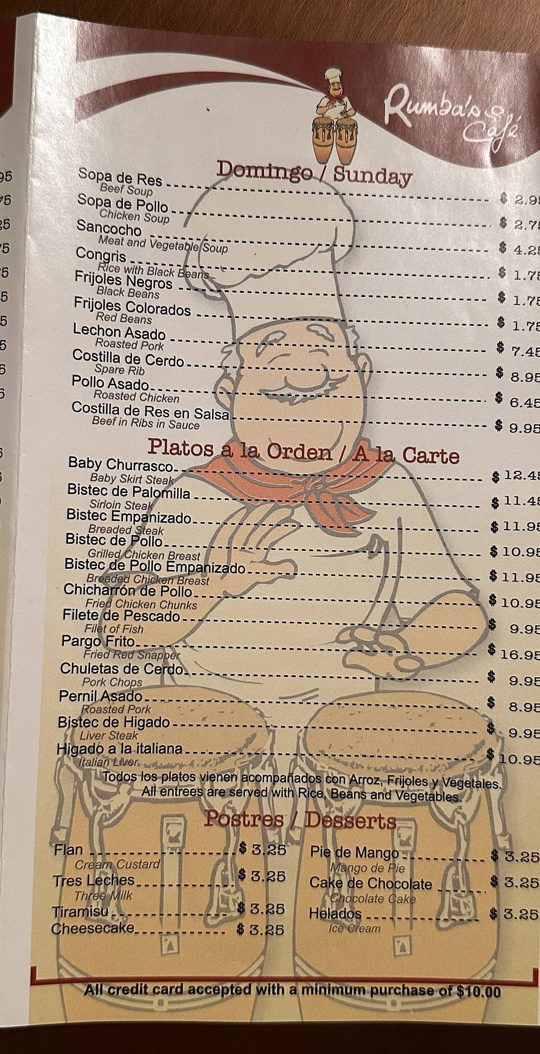 Menu at Rumba's Cafe, Jersey City, 513 Central Ave
