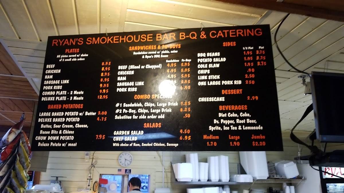 Menu at Ryan's Smoke House restaurant, Webster